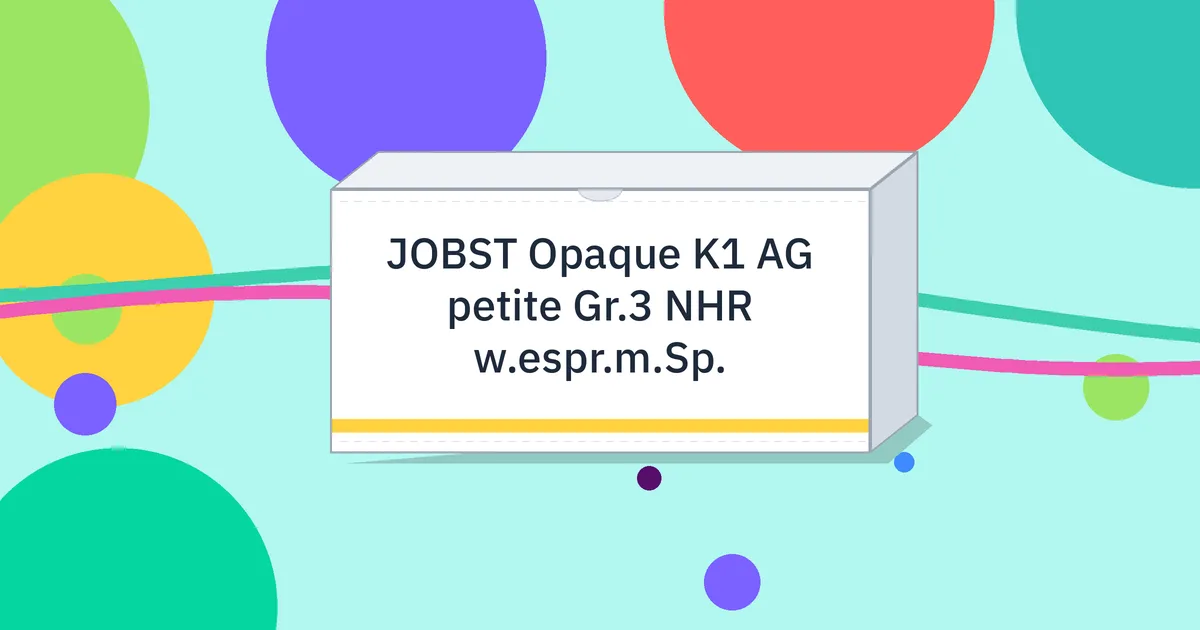 Symbolbild: Packung mit der Aufschrift JOBST Opaque K1 AG petite Gr.3 NHR w.espr.m.Sp. (PZN 16270977) – Verfügbarkeit und Bezug in Apotheken in Frankfurt am Main