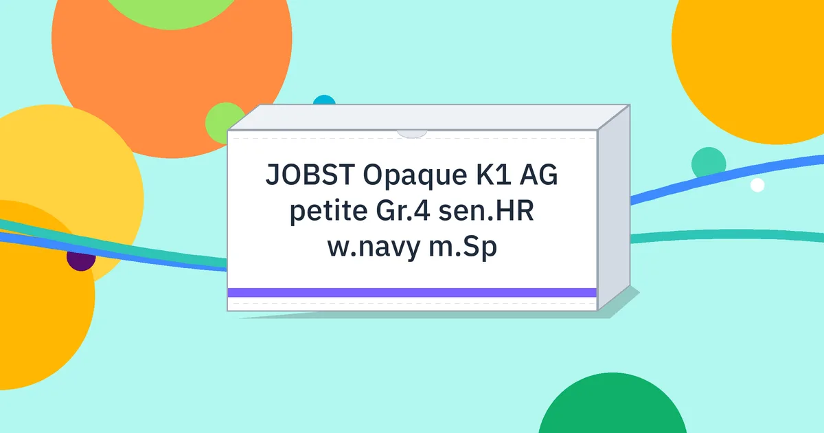 Symbolbild: Packung mit der Aufschrift JOBST Opaque K1 AG petite Gr.4 sen.HR w.navy m.Sp (PZN 13086109) – Verfügbarkeit und Bezug in Apotheken in Frankfurt am Main