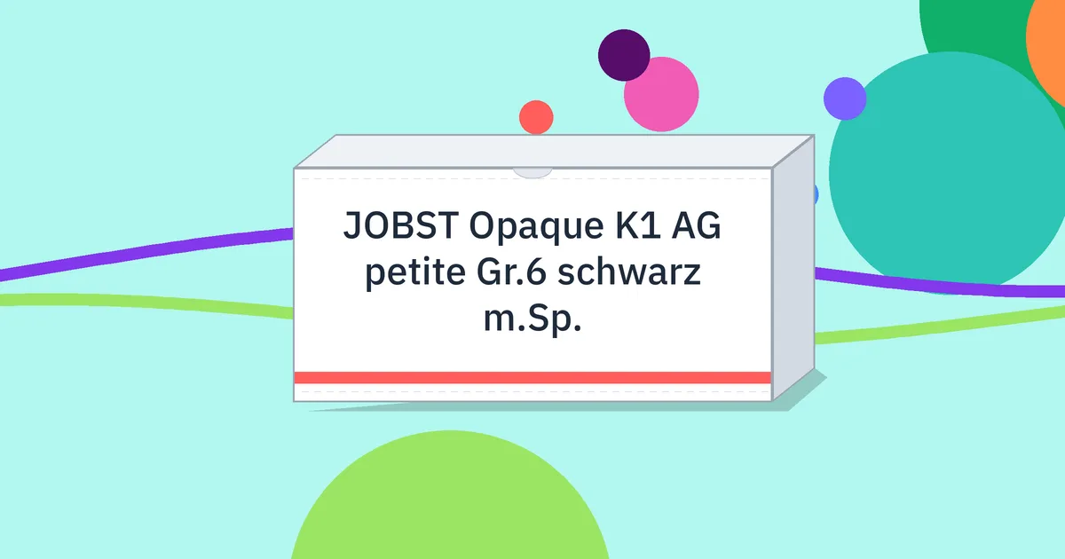 Symbolbild: Packung mit der Aufschrift JOBST Opaque K1 AG petite Gr.6 schwarz m.Sp. (PZN 13087161) – Verfügbarkeit und Bezug in Apotheken in Frankfurt am Main