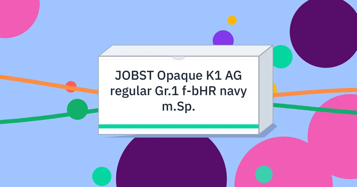 Symbolbild: Packung mit der Aufschrift JOBST Opaque K1 AG regular Gr.1 f-bHR navy m.Sp. (PZN 13090594) – Verfügbarkeit und Bezug in Apotheken in Frankfurt am Main