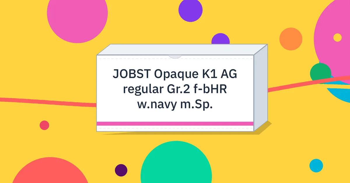 Symbolbild: Packung mit der Aufschrift JOBST Opaque K1 AG regular Gr.2 f-bHR w.navy m.Sp. (PZN 13090973) – Verfügbarkeit und Bezug in Apotheken in Frankfurt am Main