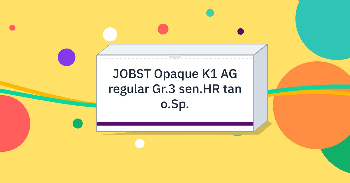 Symbolbild: Packung mit der Aufschrift JOBST Opaque K1 AG regular Gr.3 sen.HR tan o.Sp. (PZN 16266645) – Verfügbarkeit und Bezug in Apotheken in Frankfurt am Main