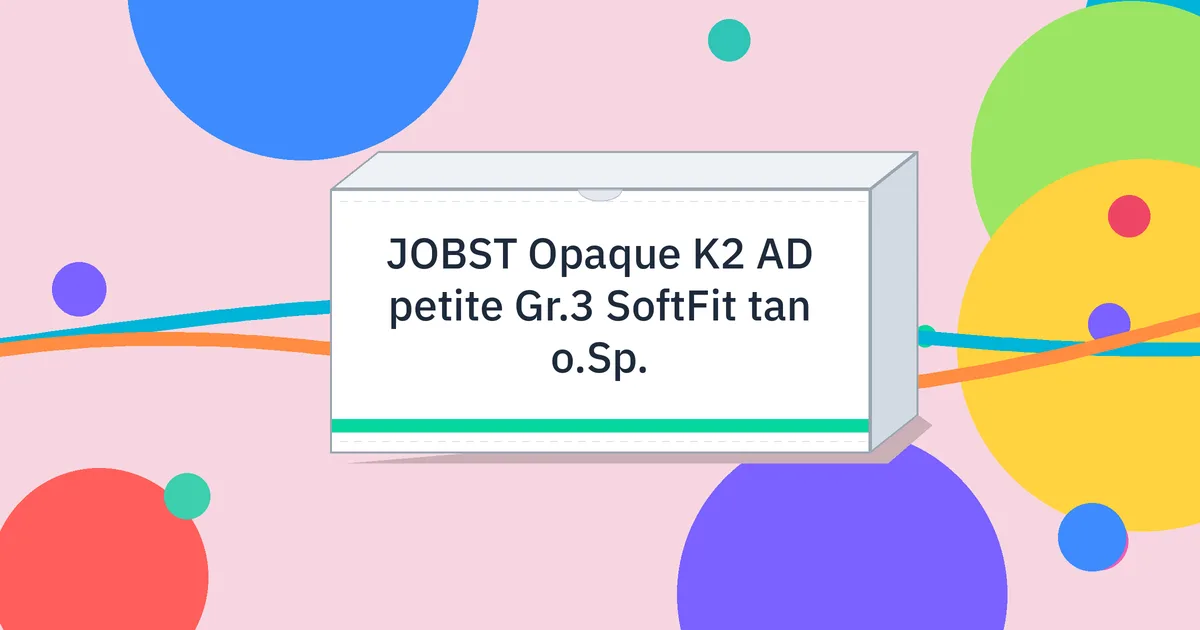 Symbolbild: Packung mit der Aufschrift JOBST Opaque K2 AD petite Gr.3 SoftFit tan o.Sp. (PZN 16279010) – Verfügbarkeit und Bezug in Apotheken in Frankfurt am Main