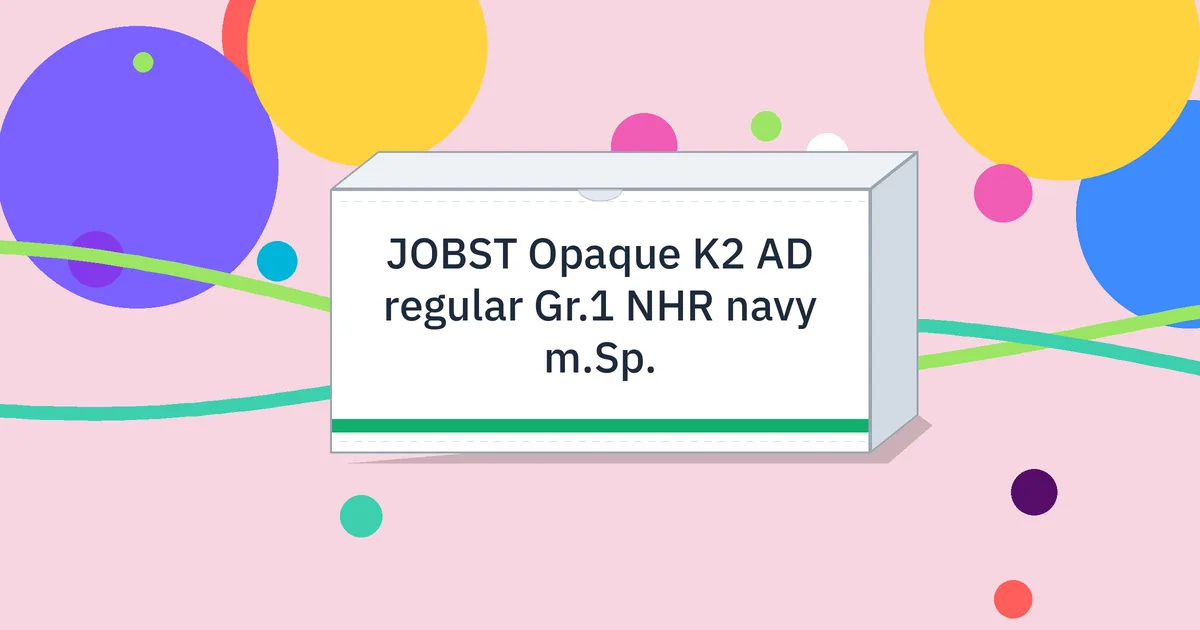 Symbolbild: Packung mit der Aufschrift JOBST Opaque K2 AD regular Gr.1 NHR navy m.Sp. (PZN 13110463) – Verfügbarkeit und Bezug in Apotheken in Frankfurt am Main