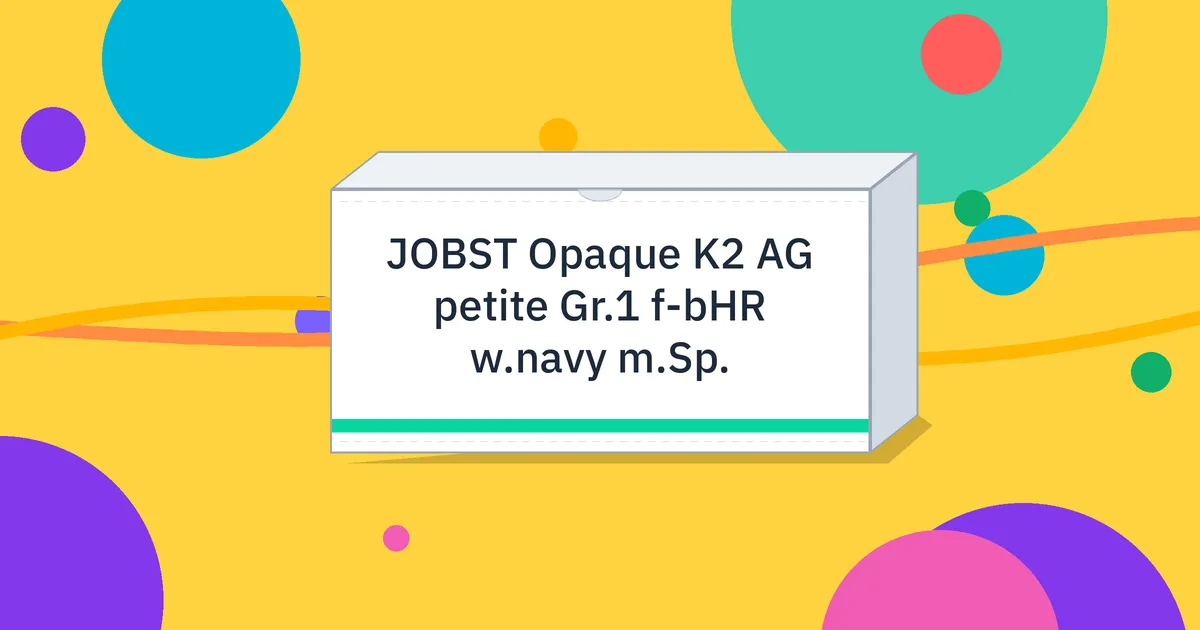 Symbolbild: Packung mit der Aufschrift JOBST Opaque K2 AG petite Gr.1 f-bHR w.navy m.Sp. (PZN 13160662) – Verfügbarkeit und Bezug in Apotheken in Frankfurt am Main