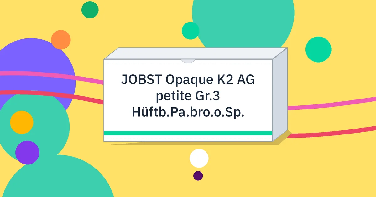 Symbolbild: Packung mit der Aufschrift JOBST Opaque K2 AG petite Gr.3 Hüftb.Pa.bro.o.Sp. (PZN 13114538) – Verfügbarkeit und Bezug in Apotheken in Frankfurt am Main