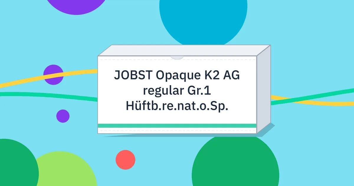 Symbolbild: Packung mit der Aufschrift JOBST Opaque K2 AG regular Gr.1 Hüftb.re.nat.o.Sp. (PZN 13117643) – Verfügbarkeit und Bezug in Apotheken in Frankfurt am Main