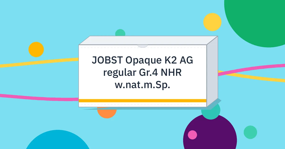 Symbolbild: Packung mit der Aufschrift JOBST Opaque K2 AG regular Gr.4 NHR w.nat.m.Sp. (PZN 11253796) – Verfügbarkeit und Bezug in Apotheken in Frankfurt am Main