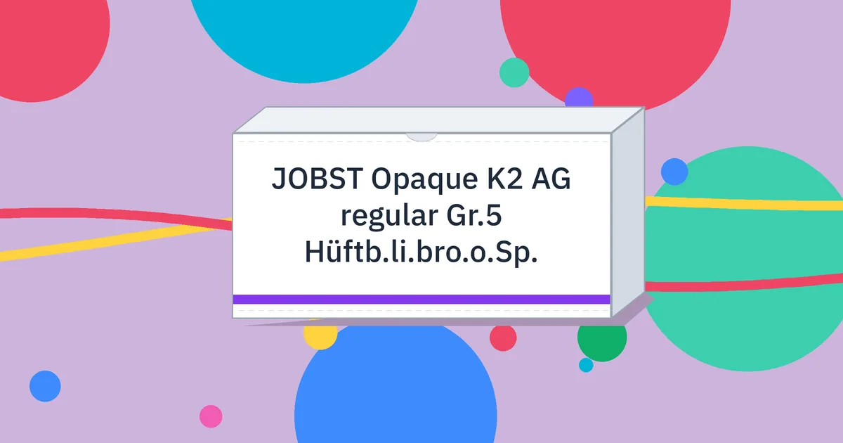 Symbolbild: Packung mit der Aufschrift JOBST Opaque K2 AG regular Gr.5 Hüftb.li.bro.o.Sp. (PZN 13116023) – Verfügbarkeit und Bezug in Apotheken in Frankfurt am Main