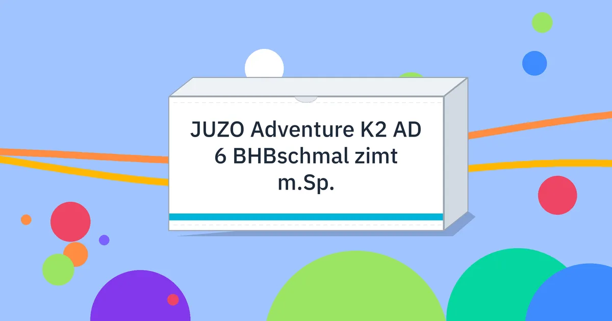 Symbolbild: Packung mit der Aufschrift JUZO Adventure K2 AD 6 BHBschmal zimt m.Sp. (PZN 16494300) – Verfügbarkeit und Bezug in Apotheken in Frankfurt am Main