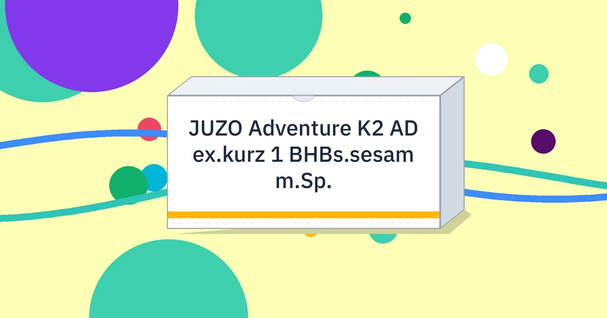 Symbolbild: Packung mit der Aufschrift JUZO Adventure K2 AD ex.kurz 1 BHBs.sesam m.Sp. (PZN 16495239) – Verfügbarkeit und Bezug in Apotheken in Frankfurt am Main