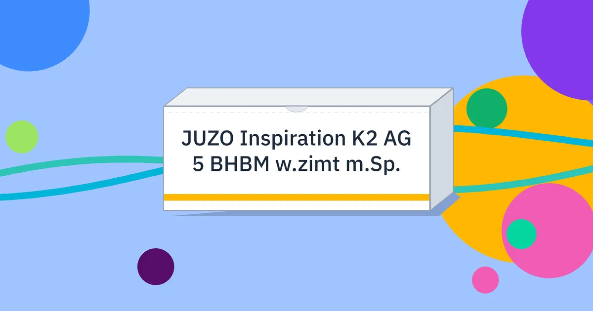 Symbolbild: Packung mit der Aufschrift JUZO Inspiration K2 AG 5 BHBM w.zimt m.Sp. (PZN 14882541) – Verfügbarkeit und Bezug in Apotheken in Frankfurt am Main