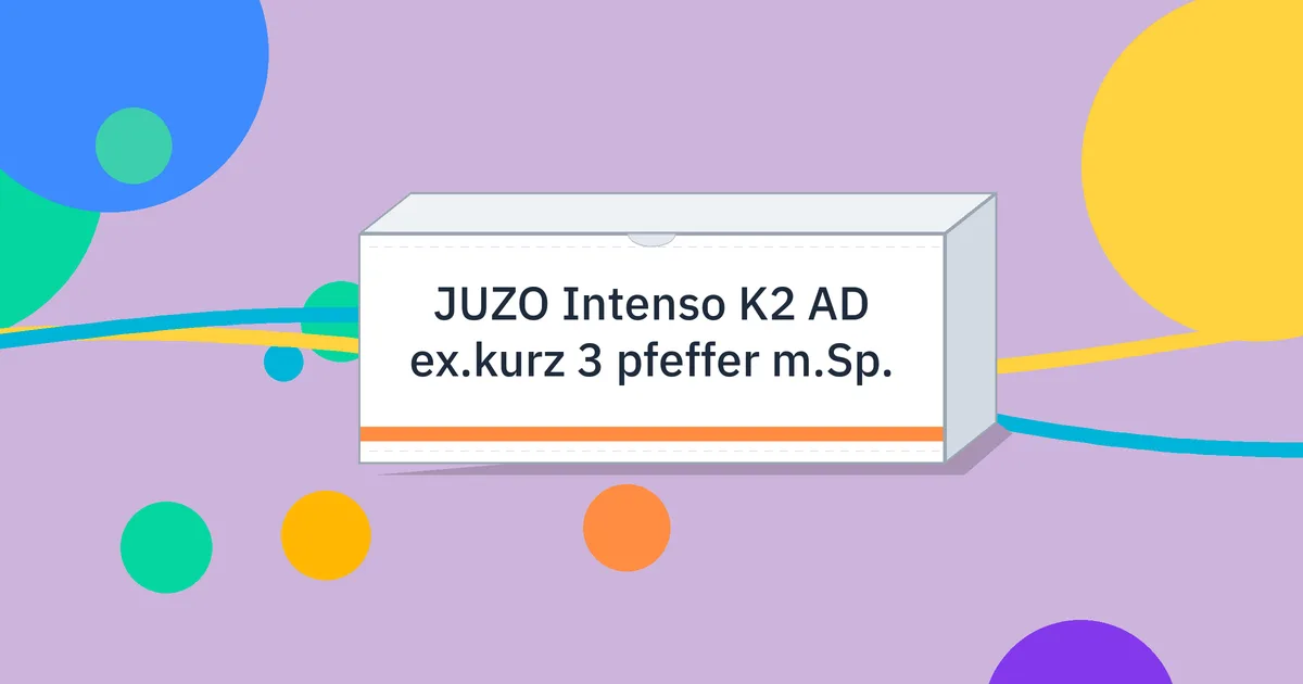 Symbolbild: Packung mit der Aufschrift JUZO Intenso K2 AD ex.kurz 3 pfeffer m.Sp. (PZN 18607866) – Verfügbarkeit und Bezug in Apotheken in Frankfurt am Main
