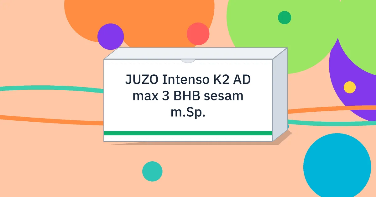 Symbolbild: Packung mit der Aufschrift JUZO Intenso K2 AD max 3 BHB sesam m.Sp. (PZN 18616285) – Verfügbarkeit und Bezug in Apotheken in Frankfurt am Main