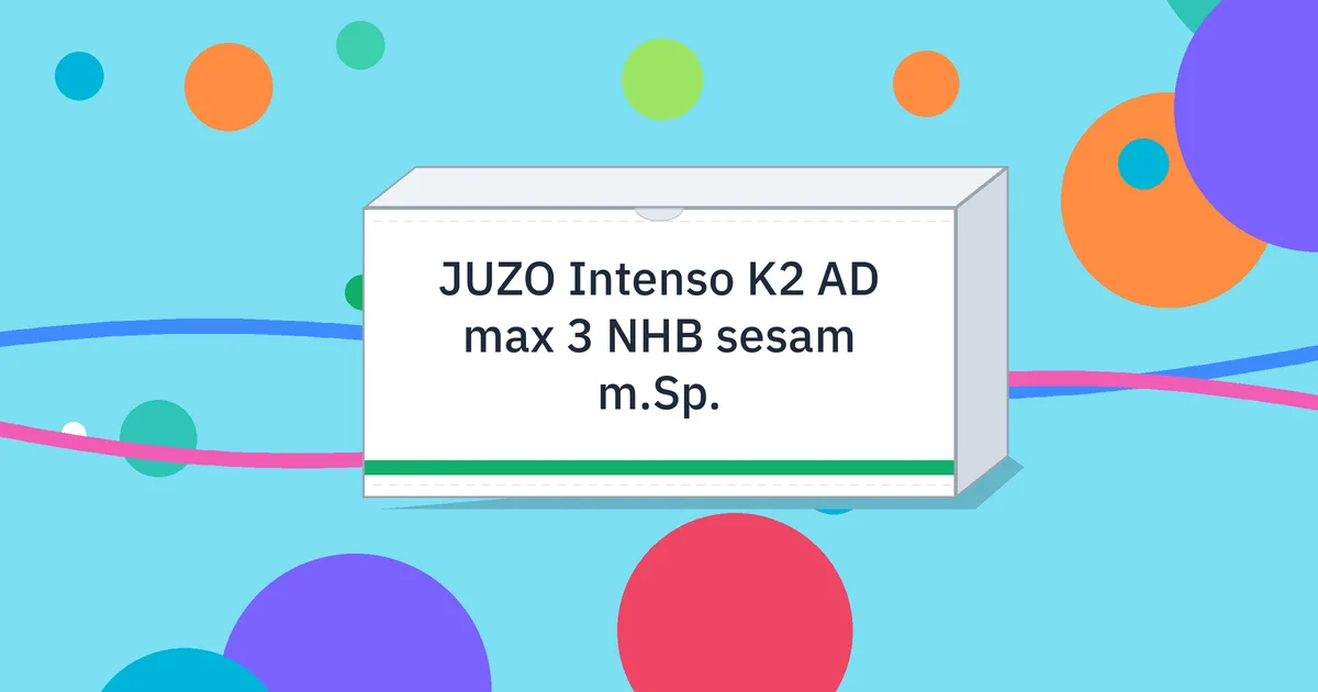 Symbolbild: Packung mit der Aufschrift JUZO Intenso K2 AD max 3 NHB sesam m.Sp. (PZN 18612749) – Verfügbarkeit und Bezug in Apotheken in Frankfurt am Main