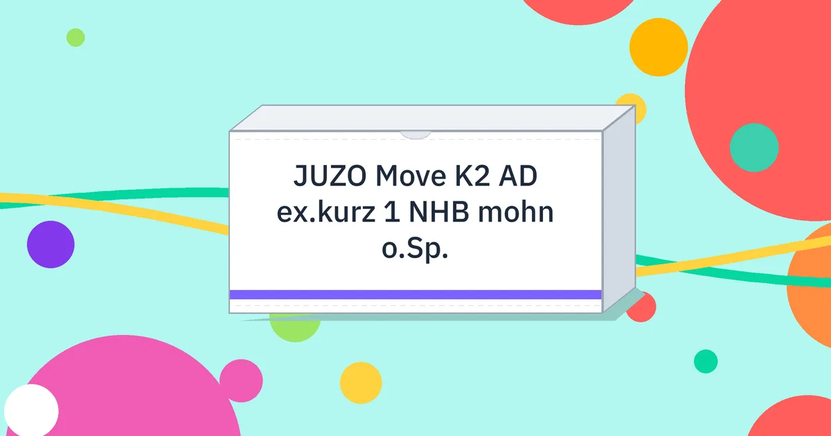 Symbolbild: Packung mit der Aufschrift JUZO Move K2 AD ex.kurz 1 NHB mohn o.Sp. (PZN 18542411) – Verfügbarkeit und Bezug in Apotheken in Frankfurt am Main