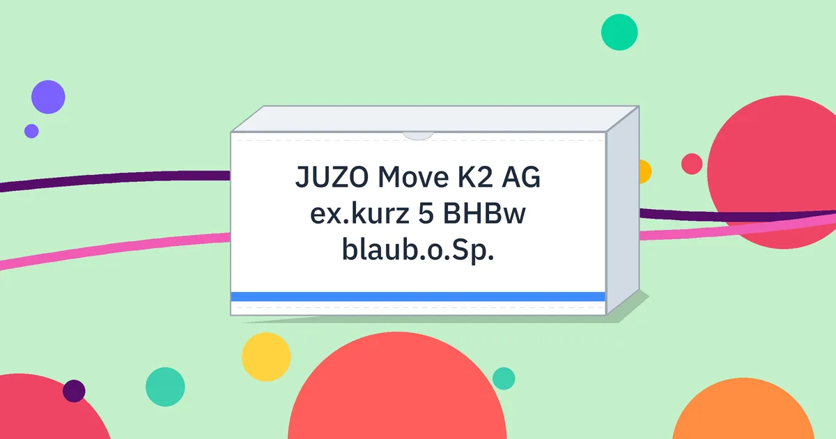 Symbolbild: Packung mit der Aufschrift JUZO Move K2 AG ex.kurz 5 BHBw blaub.o.Sp. (PZN 18565903) – Verfügbarkeit und Bezug in Apotheken in Frankfurt am Main