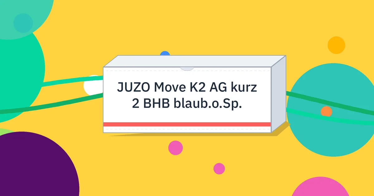 Symbolbild: Packung mit der Aufschrift JUZO Move K2 AG kurz 2 BHB blaub.o.Sp. (PZN 18561667) – Verfügbarkeit und Bezug in Apotheken in Frankfurt am Main