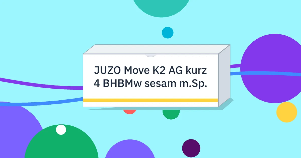 Symbolbild: Packung mit der Aufschrift JUZO Move K2 AG kurz 4 BHBMw sesam m.Sp. (PZN 18528894) – Verfügbarkeit und Bezug in Apotheken in Frankfurt am Main