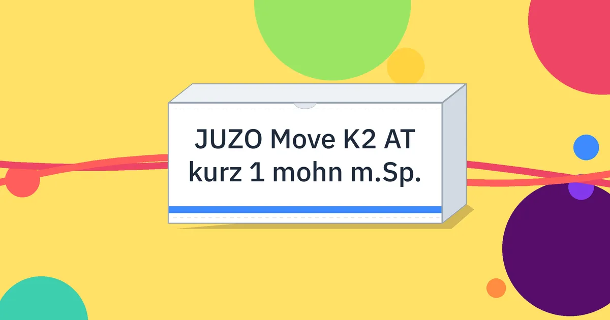 Symbolbild: Packung mit der Aufschrift JUZO Move K2 AT kurz 1 mohn m.Sp. (PZN 20674019) – Verfügbarkeit und Bezug in Apotheken in Frankfurt am Main