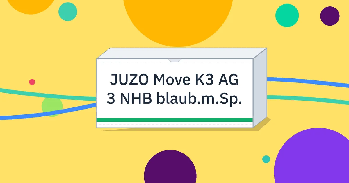 Symbolbild: Packung mit der Aufschrift JUZO Move K3 AG 3 NHB blaub.m.Sp. (PZN 18586957) – Verfügbarkeit und Bezug in Apotheken in Frankfurt am Main