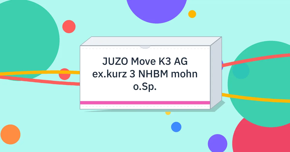 Symbolbild: Packung mit der Aufschrift JUZO Move K3 AG ex.kurz 3 NHBM mohn o.Sp. (PZN 18596536) – Verfügbarkeit und Bezug in Apotheken in Frankfurt am Main