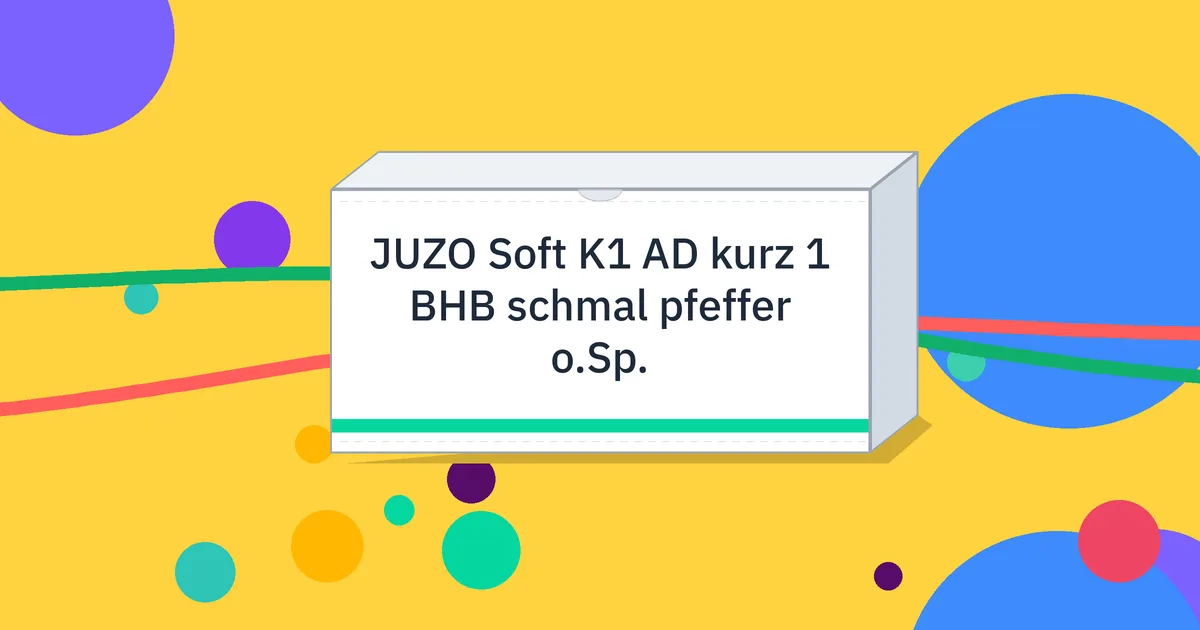 Symbolbild: Packung mit der Aufschrift JUZO Soft K1 AD kurz 1 BHB schmal pfeffer o.Sp. (PZN 15463473) – Verfügbarkeit und Bezug in Apotheken in Frankfurt am Main