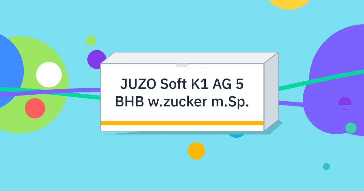 Symbolbild: Packung mit der Aufschrift JUZO Soft K1 AG 5 BHB w.zucker m.Sp. (PZN 14836564) – Verfügbarkeit und Bezug in Apotheken in Frankfurt am Main