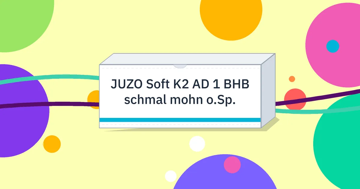Symbolbild: Packung mit der Aufschrift JUZO Soft K2 AD 1 BHB schmal mohn o.Sp. (PZN 15467264) – Verfügbarkeit und Bezug in Apotheken in Frankfurt am Main