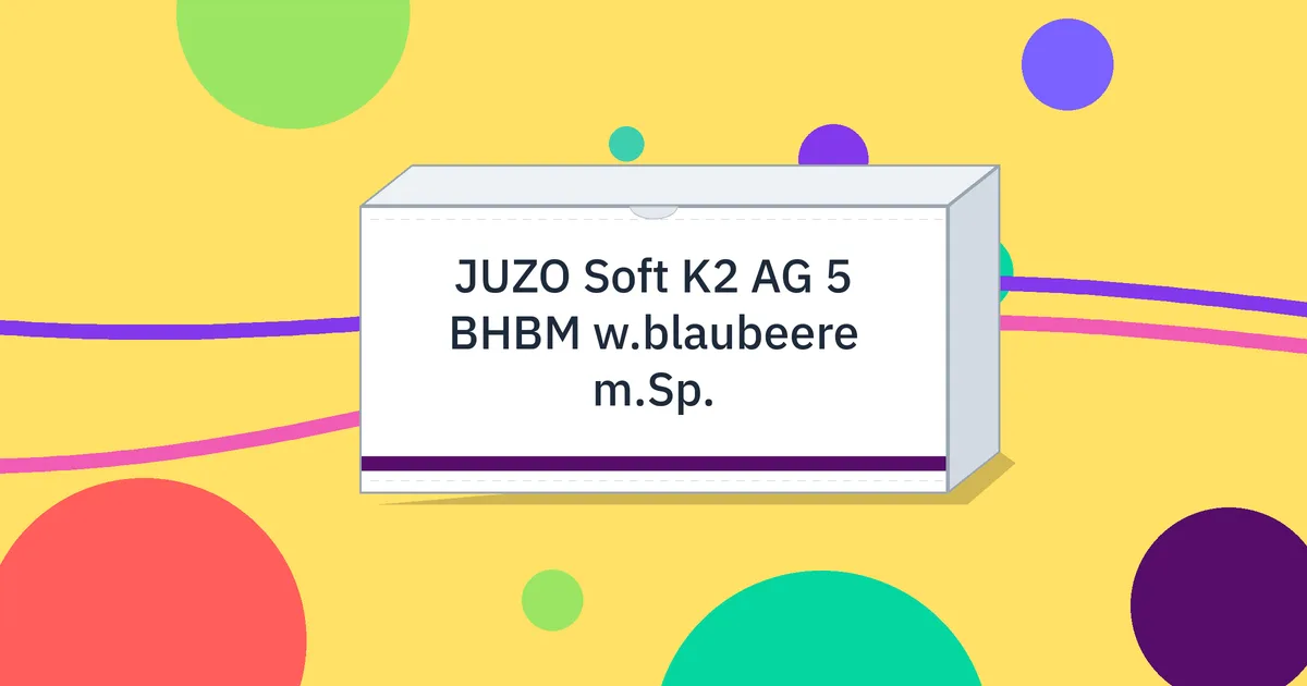 Symbolbild: Packung mit der Aufschrift JUZO Soft K2 AG 5 BHBM w.blaubeere m.Sp. (PZN 14866996) – Verfügbarkeit und Bezug in Apotheken in Frankfurt am Main