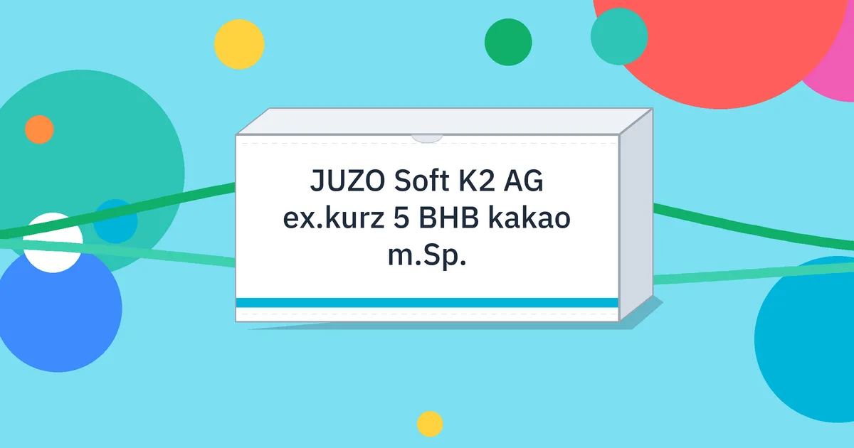 Symbolbild: Packung mit der Aufschrift JUZO Soft K2 AG ex.kurz 5 BHB kakao m.Sp. (PZN 14827849) – Verfügbarkeit und Bezug in Apotheken in Frankfurt am Main