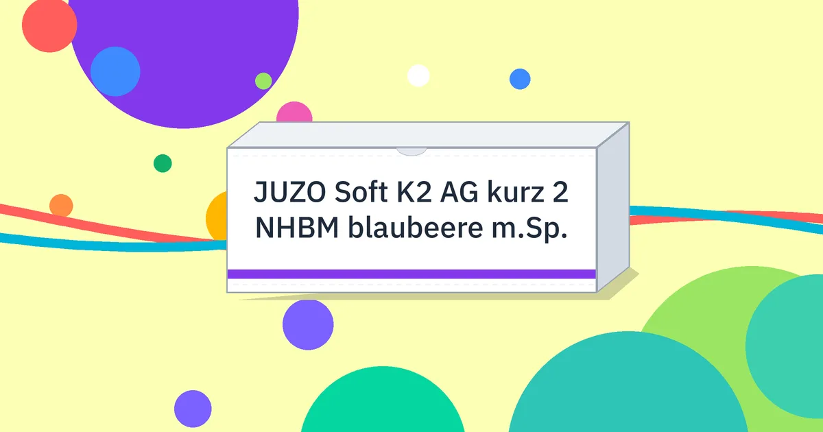 Symbolbild: Packung mit der Aufschrift JUZO Soft K2 AG kurz 2 NHBM blaubeere m.Sp. (PZN 15019896) – Verfügbarkeit und Bezug in Apotheken in Frankfurt am Main
