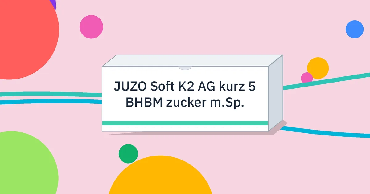 Symbolbild: Packung mit der Aufschrift JUZO Soft K2 AG kurz 5 BHBM zucker m.Sp. (PZN 14859364) – Verfügbarkeit und Bezug in Apotheken in Frankfurt am Main