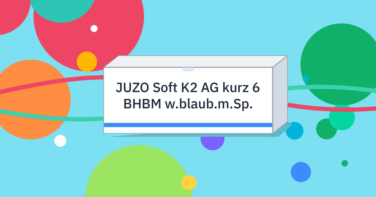 Symbolbild: Packung mit der Aufschrift JUZO Soft K2 AG kurz 6 BHBM w.blaub.m.Sp. (PZN 14867659) – Verfügbarkeit und Bezug in Apotheken in Frankfurt am Main