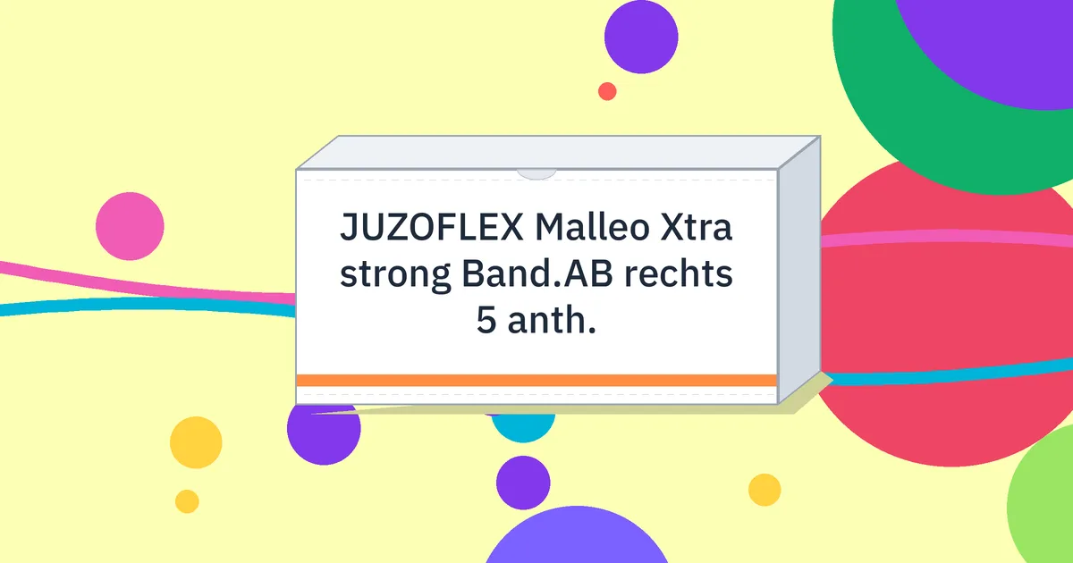 Symbolbild: Packung mit der Aufschrift JUZOFLEX Malleo Xtra strong Band.AB rechts 5 anth. (PZN 16634988) – Verfügbarkeit und Bezug in Apotheken in Frankfurt am Main