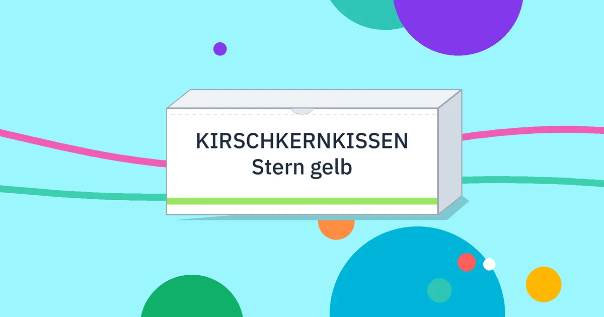 Symbolbild: Packung mit der Aufschrift KIRSCHKERNKISSEN Stern gelb (PZN 01850999) – Verfügbarkeit und Bezug in Apotheken in Frankfurt am Main