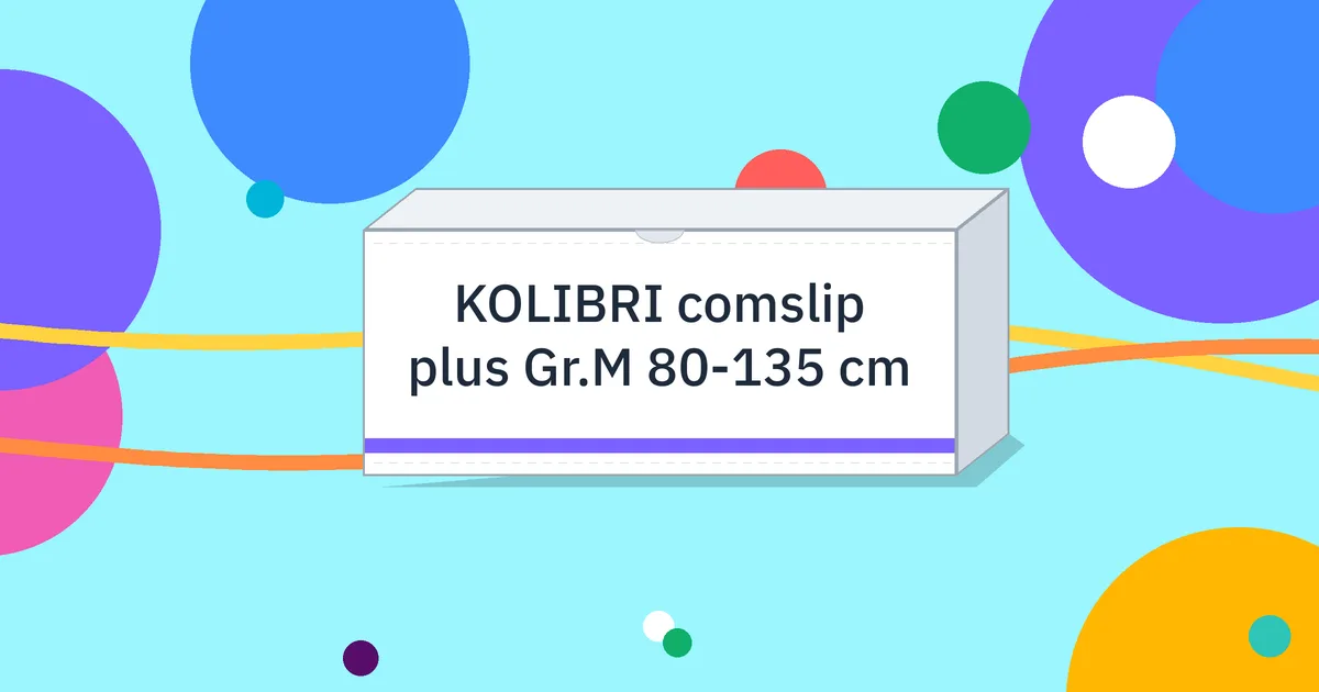 Symbolbild: Packung mit der Aufschrift KOLIBRI comslip plus Gr.M 80-135 cm (PZN 15564808) – Verfügbarkeit und Bezug in Apotheken in Frankfurt am Main