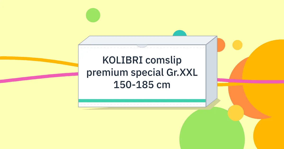 Symbolbild: Packung mit der Aufschrift KOLIBRI comslip premium special Gr.XXL 150-185 cm (PZN 15564889) – Verfügbarkeit und Bezug in Apotheken in Frankfurt am Main
