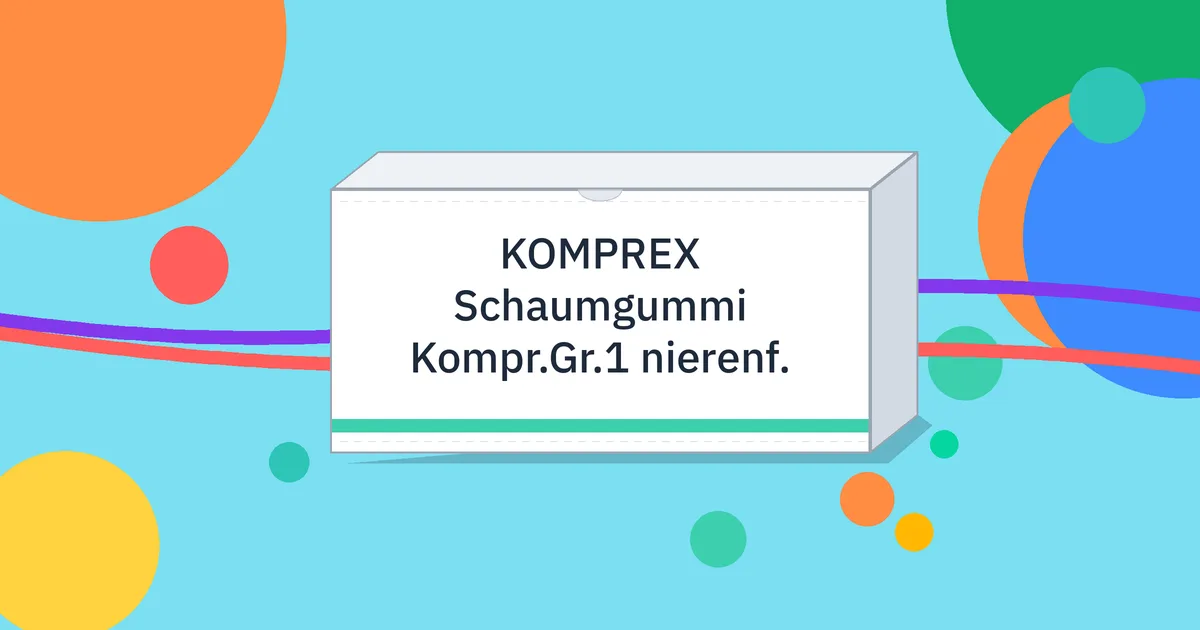 Symbolbild: Packung mit der Aufschrift KOMPREX Schaumgummi Kompr.Gr.1 nierenf. (PZN 00591030) – Verfügbarkeit und Bezug in Apotheken in Frankfurt am Main