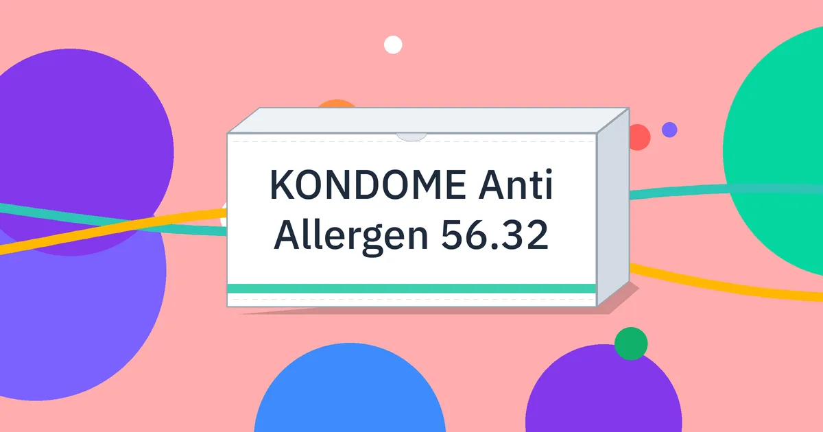 Symbolbild: Packung mit der Aufschrift KONDOME Anti Allergen 56.32 (PZN 00590467) – Verfügbarkeit und Bezug in Apotheken in Frankfurt am Main