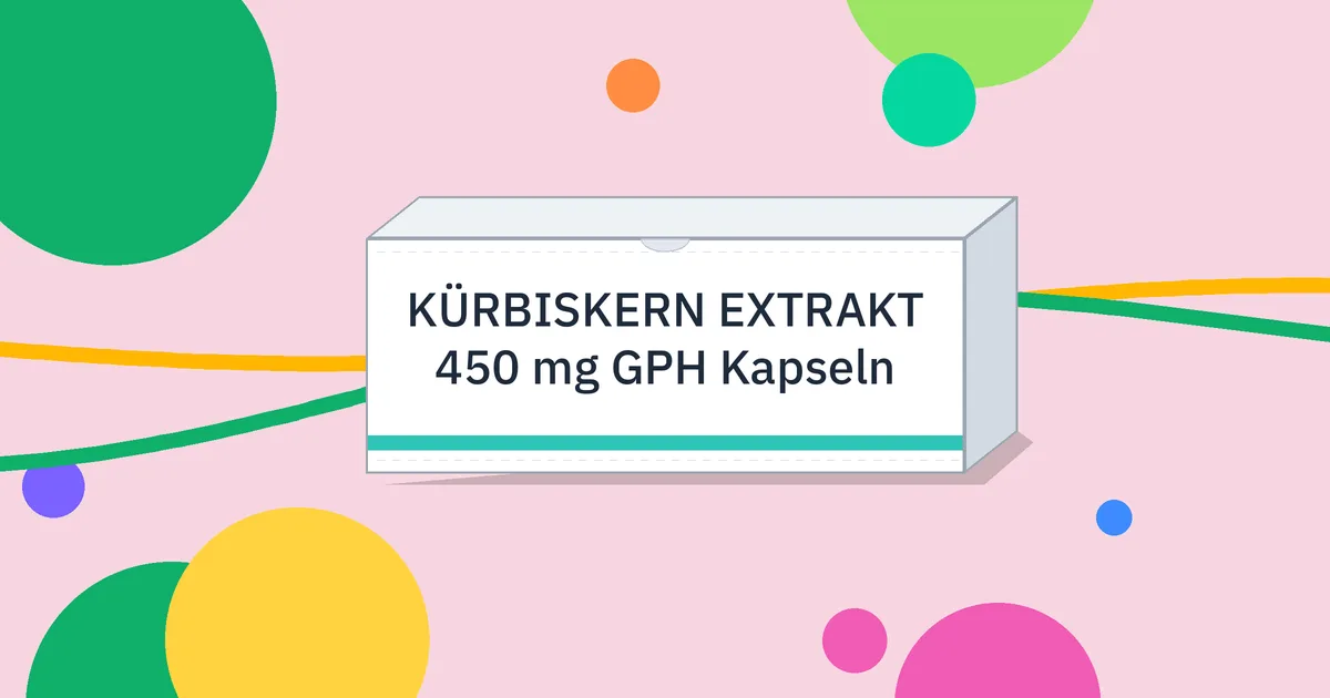 Symbolbild: Packung mit der Aufschrift KÜRBISKERN EXTRAKT 450 mg GPH Kapseln (PZN 13425801) – Verfügbarkeit und Bezug in Apotheken in Frankfurt am Main