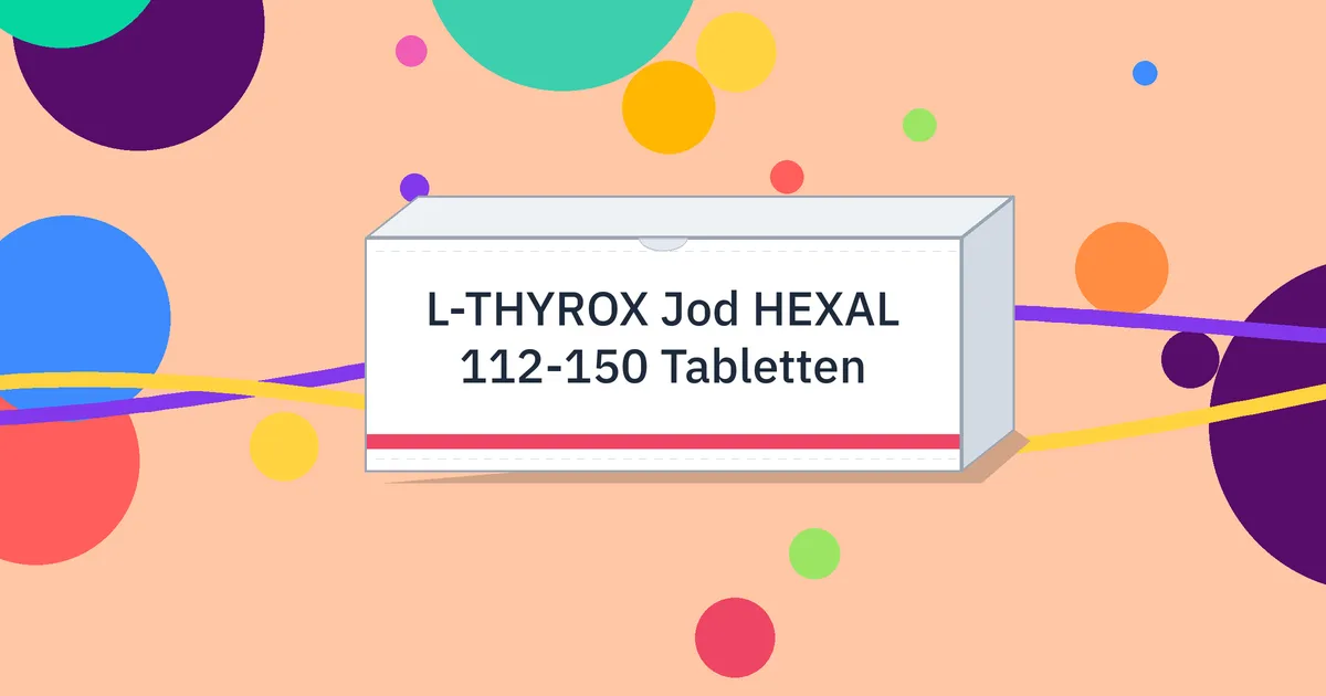 Symbolbild: Packung mit der Aufschrift L-THYROX Jod HEXAL 112-150 Tabletten (PZN 04250277) – Verfügbarkeit und Bezug in Apotheken in Frankfurt am Main