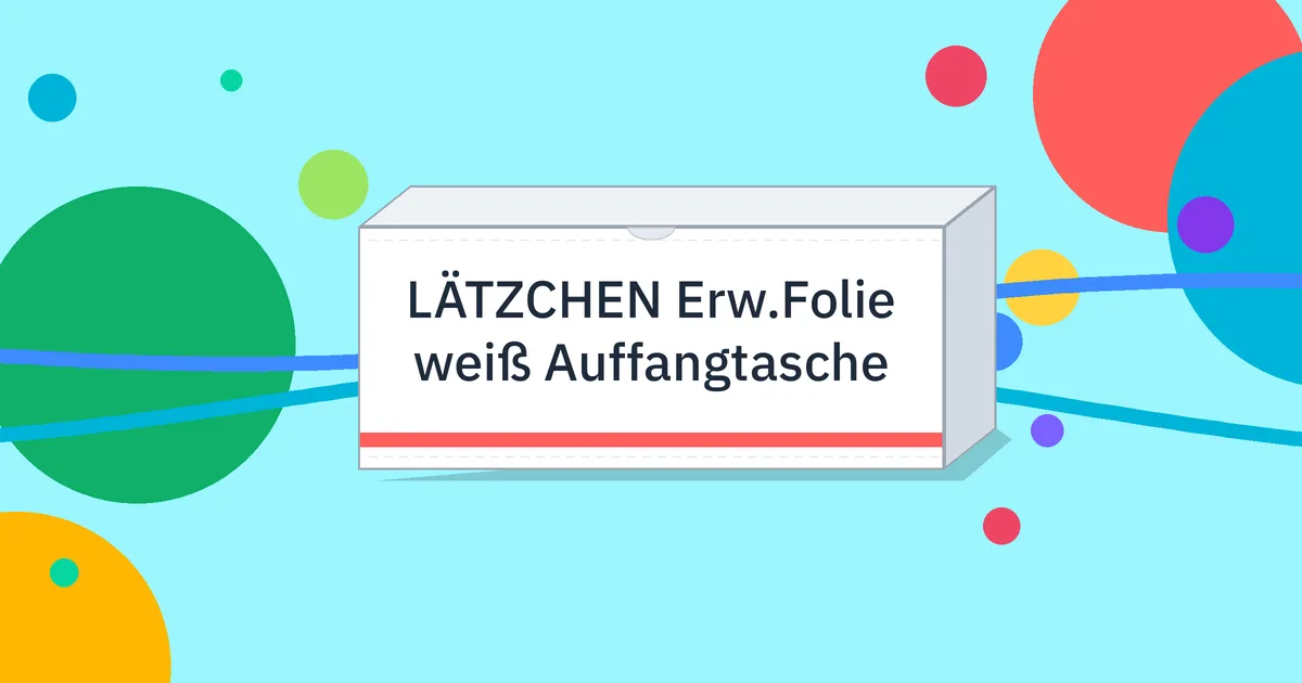 Symbolbild: Packung mit der Aufschrift LÄTZCHEN Erw.Folie weiß Auffangtasche (PZN 04433233) – Verfügbarkeit und Bezug in Apotheken in Frankfurt am Main