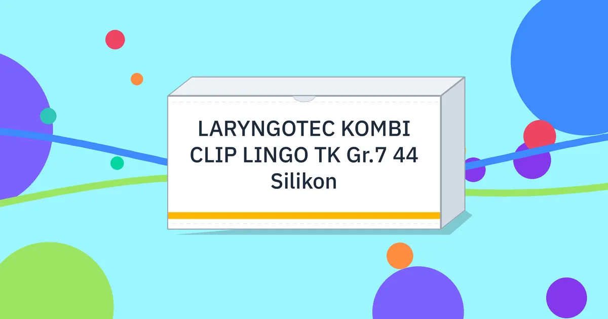 Symbolbild: Packung mit der Aufschrift LARYNGOTEC KOMBI CLIP LINGO TK Gr.7 44 Silikon (PZN 19186303) – Verfügbarkeit und Bezug in Apotheken in Frankfurt am Main