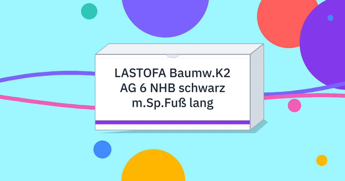 Symbolbild: Packung mit der Aufschrift LASTOFA Baumw.K2 AG 6 NHB schwarz m.Sp.Fuß lang (PZN 01946475) – Verfügbarkeit und Bezug in Apotheken in Frankfurt am Main