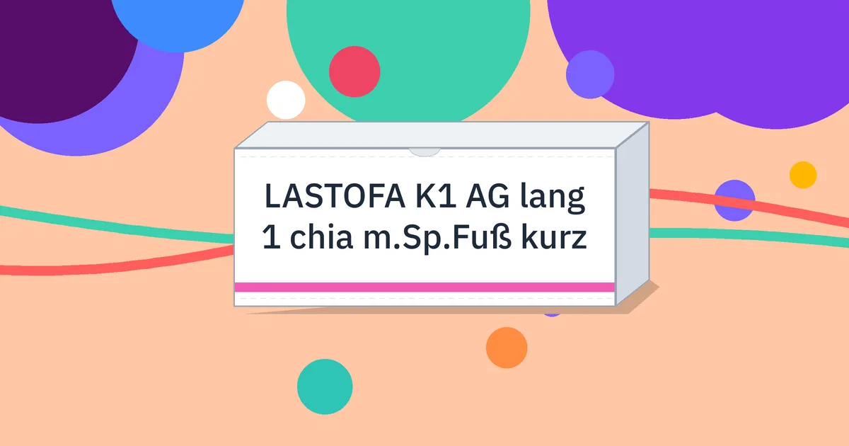 Symbolbild: Packung mit der Aufschrift LASTOFA K1 AG lang 1 chia m.Sp.Fuß kurz (PZN 13788389) – Verfügbarkeit und Bezug in Apotheken in Frankfurt am Main