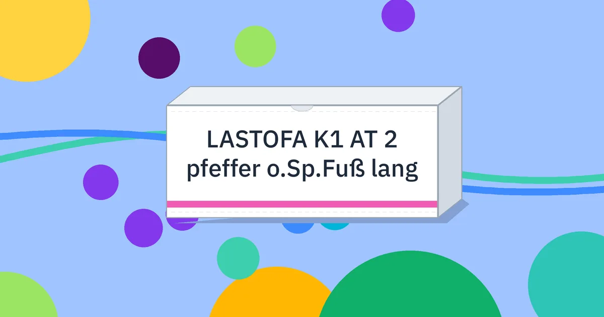 Symbolbild: Packung mit der Aufschrift LASTOFA K1 AT 2 pfeffer o.Sp.Fuß lang (PZN 14150826) – Verfügbarkeit und Bezug in Apotheken in Frankfurt am Main