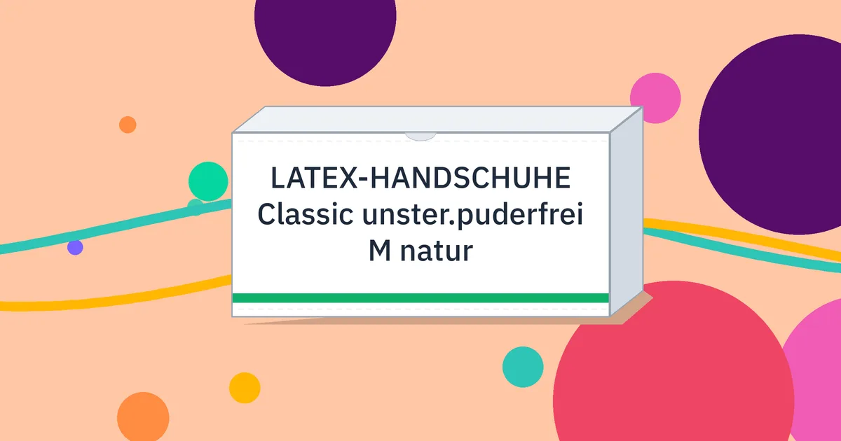 Symbolbild: Packung mit der Aufschrift LATEX-HANDSCHUHE Classic unster.puderfrei M natur (PZN 10414435) – Verfügbarkeit und Bezug in Apotheken in Frankfurt am Main