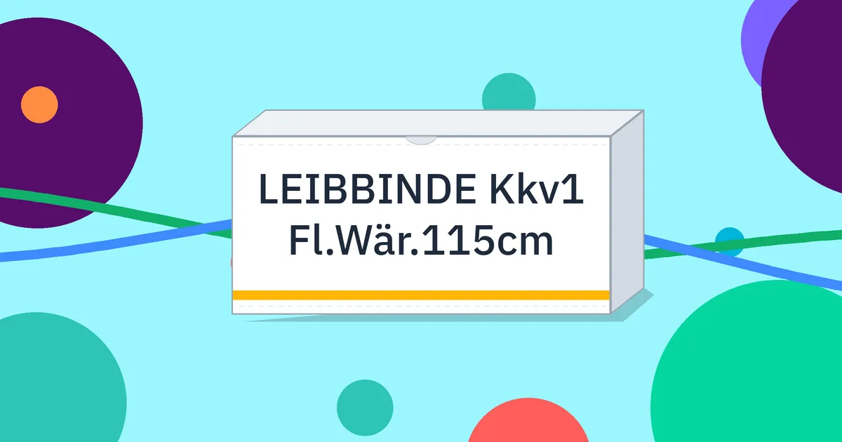 Symbolbild: Packung mit der Aufschrift LEIBBINDE Kkv1 Fl.Wär.115cm (PZN 01731591) – Verfügbarkeit und Bezug in Apotheken in Frankfurt am Main