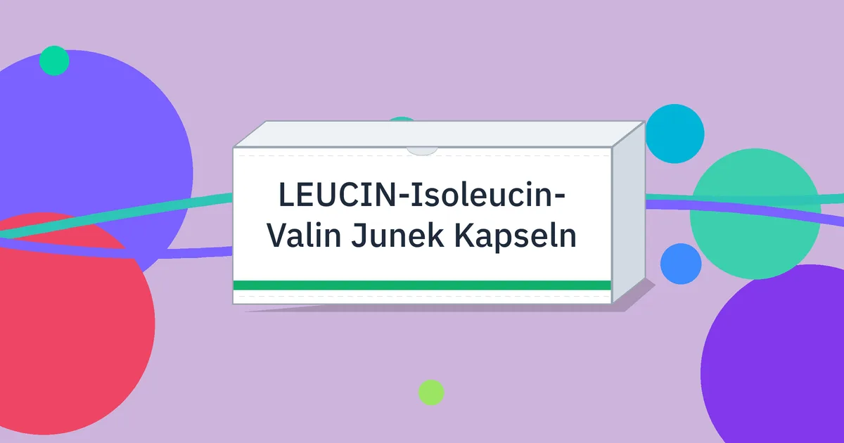 Symbolbild: Packung mit der Aufschrift LEUCIN-Isoleucin-Valin Junek Kapseln (PZN 17755642) – Verfügbarkeit und Bezug in Apotheken in Frankfurt am Main